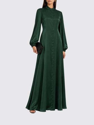 Raquel Diniz Robe longue chemisier en satin avec manches ballon et col mao
