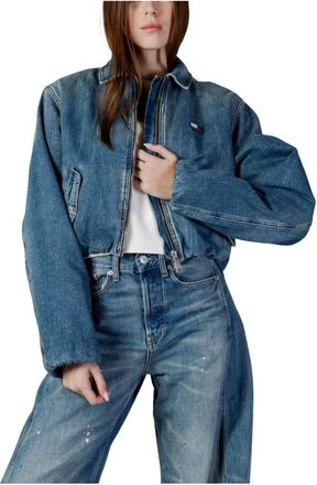 Tommy Jeans Femme, Vestes, Bleu, Taille: 38 FR Veste Harrington en jean rembourr&eacute;e et d&eacute;contract&eacute;e
