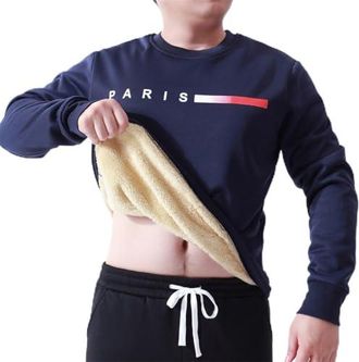 Generic Pull à col rond rembourré chaud à manches longues pour homme, bleu marine, XXL