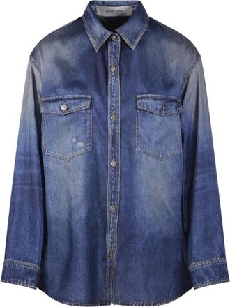 Golden Goose Femme, Blouses et Chemises, Bleu, Taille: 36 FR Journey Patty Over Shirt Denime Print