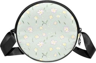 Generic Sac &agrave; bandouli&egrave;re circulaire pour femme, petite fleur de lys avec fermeture &eacute;clair, bretelles r&eacute;glables, sac &agrave; main rond d&eacute;contract&eacute; pour femmes et fi