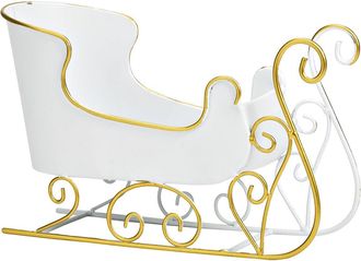 La Vida Weihnachten Deko Weihnachtsschmuck Schlitten Rentierschlitten, Metall Weiss/Gold