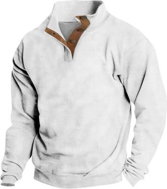Generic Pull Henley pour homme - Manches longues - Imprimé rayé - Col en V - Manches longues - Col montant - Pull dhiver sans capuche - Pull de travail ajusté