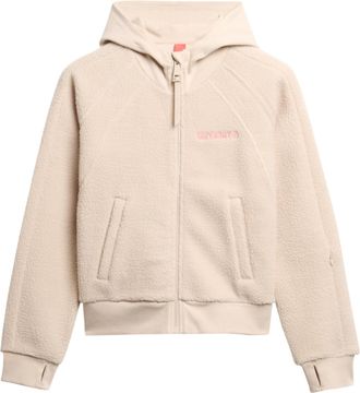 Superdry Damen Active Tech Fleece Kapuzenjacke mit Rei&szlig;verschluss Grau-Wei&szlig; 46