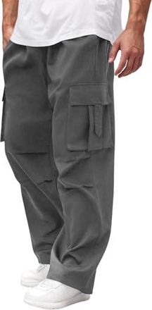 Generic Pantalon cargo pour homme, coupe d&eacute;contract&eacute;e, pantalon de travail avec plusieurs poches, taille &eacute;lastique, pantalon cargo de couleur unie, pantalon d
