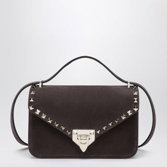Valentino Garavani Kleine Rockstud Umh&auml;ngetasche aus Veloursleder in Ebenholzbraun