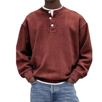 Generic Sweat-shirt uni léger pour homme - Couleur unie - Velours côtelé - Pull sans capuche - Pour entraînement intérieur et extérieur, Rouge, 5XL