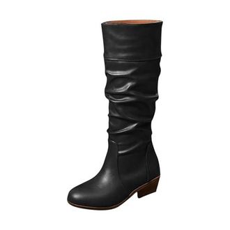 Generic Bottes montantes pour femme - Larges mollets - &Eacute;l&eacute;gantes - Talon &eacute;pais - &Eacute;l&eacute;gantes - Couleur unie - Style d&eacute;contract&eacute; - &Agrave; enfiler - Pour les f&ecirc;tes de 