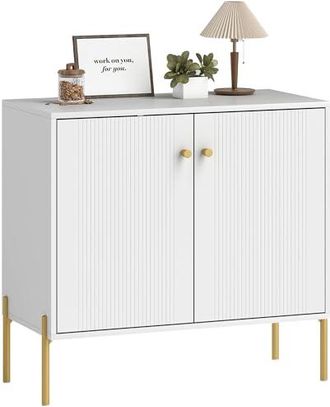HOMCOM Buffet Salon, Meuble de Rangement avec Double Porte cannel&eacute;e, &eacute;tag&egrave;re r&eacute;glable, Pieds en Acier, Style Moderne, Buffet Salle &agrave; Manger et Cuisine, 80 x 