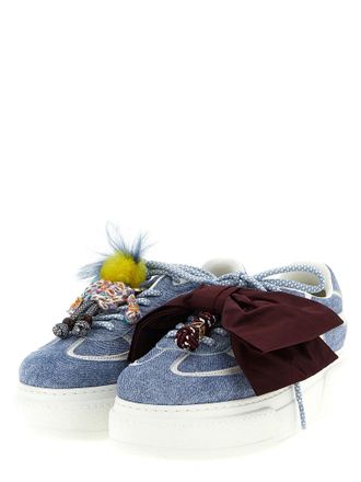 Fendi Womens Blue Calfskin Platform Sneakers