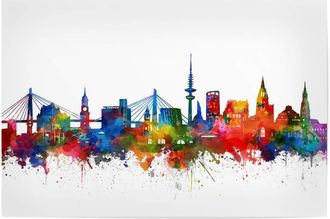 artboxONE Poster 120x80 cm Städte/Hamburg Hamburg City Skyline Watercolor - Bild Hamburg Artistic Bavaria