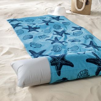 Delindo Lifestyle Frottee Strandtuch mit Kopfkissen blau, 100% Baumwolle, Strandlaken mit Kissen ist 80x180 cm groß