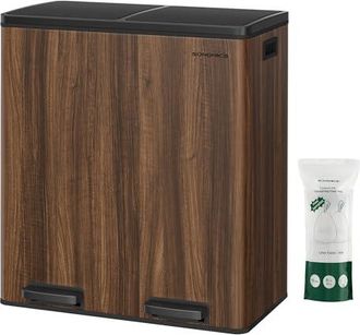 Songmics Poubelle à Double Compartiment 2 x 30 L, avec 15 Sacs Poubelles, Pédales en Métal, 2 Seaux Intérieurs en Plastique, Couvercles, Poignées, Fermeture en