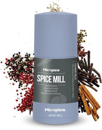 Microplane Gewürzmühle 2in1 - Küstenblau | Manuelle Mühle mit rasiermesserscharfer Edelstahlklinge | Reibt Muskatnuss, Zimt, Tonkabohne, LangenPfeffer, Nüsse & m