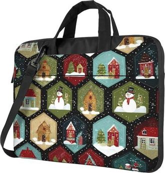 Generic Sacoche de protection pour ordinateur portable de 15,6, motif hexagonal de No&euml;l, bonhomme de neige, avec bandouli&egrave;re, housse de protection antichoc po