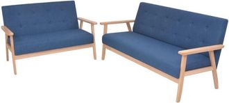 vidaXL Sofagarnitur 2-tlg. Stoff Blau Vidaxl