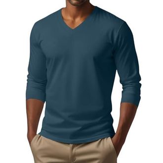 Generic T-shirt basique &agrave; manches longues et col en V pour homme - Respirant - Avec col en V et manches longues - Coupe ajust&eacute;e - Stretch - Tailles S &agrave; 5XL, B