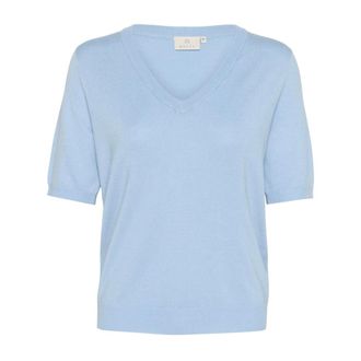 Kaffe Femme, Pulls, Bleu, Taille: 38 FR Pull &agrave; col en V en Chambray doux