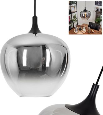 HOFSTEIN H&auml;ngeleuchte Azurara, H&auml;ngelampe aus Metall/Glas in Schwarz/Rauchfarben/Klar, Leuchte 1-flammig im Vintage/Retro Design mit Schirm aus Glas (&Oslash; 29 cm),