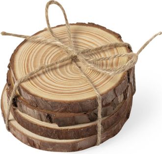 noTrash2003 runde Untersetzer Coaster Bierdeckel aus natürlichem Kiefernholz im 4er Set für Gläser und Tassen, ca 1 cm dick