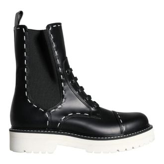 Dolce & Gabbana Schwarze Leder-Kampf-Mittelkalbstiefel - - Shoes - Damen - Schwarzk - 36 EU