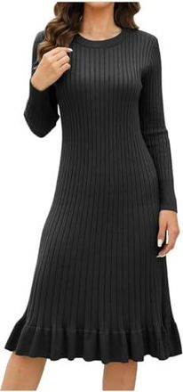 Generic 2026 Robes amincissantes dint&eacute;rieur et style mi-long au-dessus du genou Robe tricot&eacute;e Automne Hiver Pull Jupe Feuille, Noir, XXL