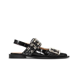 Ganni Schwarze Ballerinaschuhe mit Kroko-Lackleder - - Shoes - Damen - Schwarzk - 36 EU