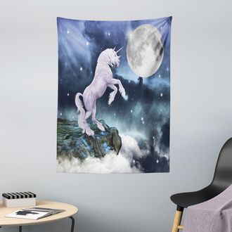 Abakuhaus Einhorn Wandteppich, Rock bis Cliffs Bild aus Weiches Mikrofaser Stoff Waschbar ohne Verblassen Digitaldruck, 110 x 150 cm, Flieder Blau