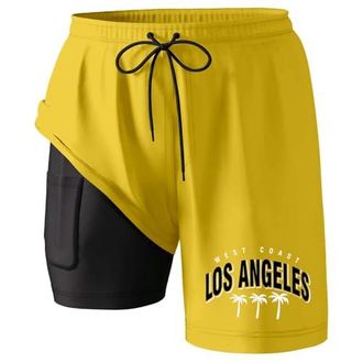 Generic Maillot de bain pour homme avec doublure de compression, couture int&eacute;rieure, short de bain, maillot de bain avec poches, jaune, XXL