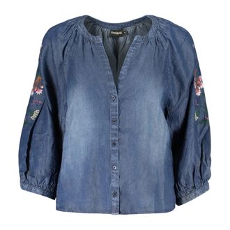 Desigual V-Ausschnitt Jeansbluse - - Blouses & Shirts - Damen - Blau - XS