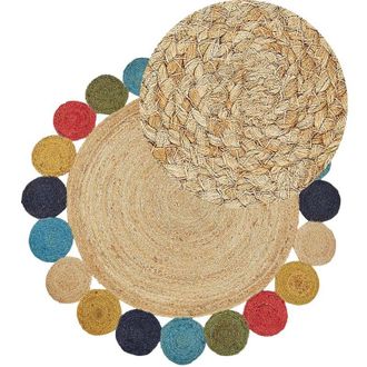 Beliani Beliani - Teppich Mehrfarbig Jute Rund &oslash; 140 cm mit Kreisen Zweiseitig Boho Rustikal Modern Kurzflor Kurzhaar L&auml;ufer Schlafzimmer Wohnzimmer