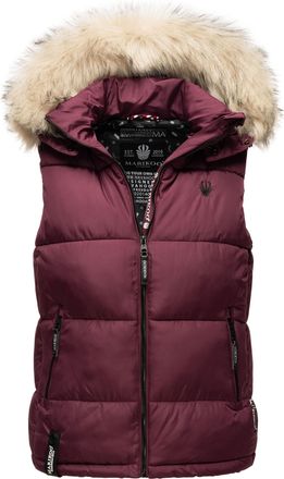 Marikoo Damen Steppweste - Eisfl&ouml;ckchen mit Kapuze & Kunstfellkragen