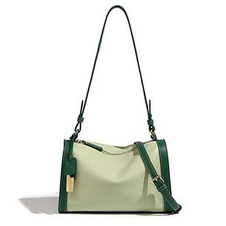 Generic Sac &agrave; bandouli&egrave;re Hobo en cuir v&eacute;ritable pour femme, sac &agrave; main d&eacute;contract&eacute;, sac &agrave; bandouli&egrave;re tendance avec fermeture &eacute;clair, sacs cylindriques, Vert