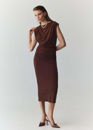 Mango Robe midi drap&eacute;e rouge-orang&eacute; - Femme - XS - MANGO