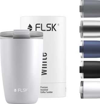 FLSK Kaffeebecher - Premium coffee to go-Becher aus Edelstahl - 100 % auslaufsicher, BPA-frei & doppelwandig - hält 3 h heiß (white, 350 ml)