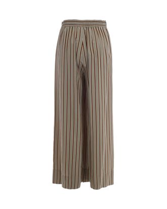 Liu Jo Womens Wide Leg Trousers Ryon Righe Green-Tobacco Stripe Viscose Green/tobacco