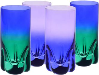 Krosno Longdrink-, Wasser- & Saftgl&auml;ser 300 ml - 4er Set - Aurora Kollektion - Handbemalt - Bleifreies Kristall - Geschenk - Violett-Blau & Gr&uuml;n-Blau