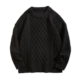 Generic Chandails vintage à col ras-du-cou, chandail en tricot torsadé doux et chaud - Hauts surdimensionnés - Tenue tendance pour lautomne et lhiver - Grande