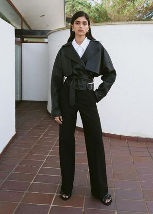 Mango Pantalon droit avec ceinture noir - Femme - 32 - MANGO