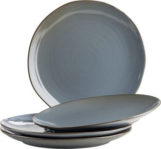 Mäser Serie Nottingham, 4er Teller Set mit filigranem Linienspiel und edler Glasur, Speiseteller aus Keramik in modernem Vintage Look, Steinzeug, Grau-Blau