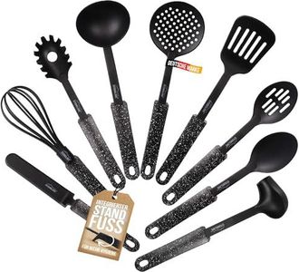 STONELINE Set dUstensiles de Cuisine 9 pcs, en Plastique et Design Original, avec Support en Plastique, adapt&eacute; aux Ustensiles de Cuisine &agrave; Rev&ecirc;tement Antiadh&eacute;si