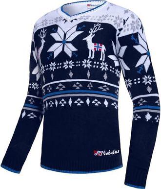 Nebulus Pull Breen pour homme, chaud, pull chic de style norv&eacute;gien, Bleu marine/blanc cass&eacute;, M
