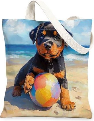 Generic Sac fourre-tout d&eacute;t&eacute; en toile motif chien samoy&egrave;de pour faire du shopping, 33 x 38,1 cm, sac d&eacute;picerie r&eacute;utilisable pour femme, peinture esth&eacute;tique, d