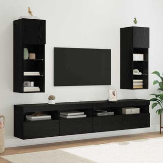 vidaXL vidaXL Meubles TV muraux 2 pcs Ch&ecirc;ne noir 30,5 x 30 x 90 cm