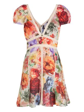 Alice & Olivia robe courte &agrave; fleurs et col v - Tons neutres