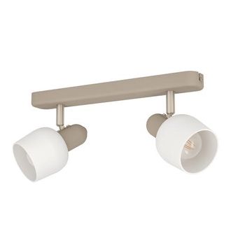 Eglo Plafonnier Corato, 2 spots orientables, lampe de plafond pour salon et chambre, luminaire en m&eacute;tal couleur sable et argent, verre blanc opaque, douill