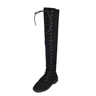 OverDose Sexy Bottes Cuissardes Femme Noire, Cuissardes à Talons Bottines Talons Hauts Hiver Grosses Cuissardes Pointure Large (36, Noir)
