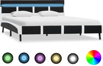 vidaXL Bettgestell mit led Schwarz Kunstleder 140x200 cm Vidaxl