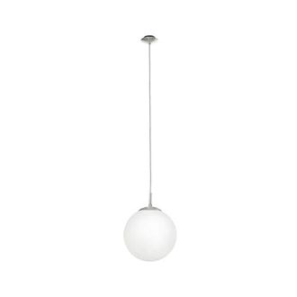Eglo Pendelleuchte Rondo, 1 flammige Esszimmerlampe, H&auml;ngelampe aus Metall in Silber und Glas in opal-matt wei&szlig;, E27 Fassung, &Oslash; 25 cm