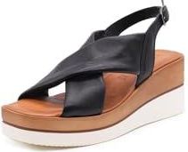 Queen Helena Sandales hautes en cuir avec compensée à bande croisée pour femme 15995, Noir, 39 EU